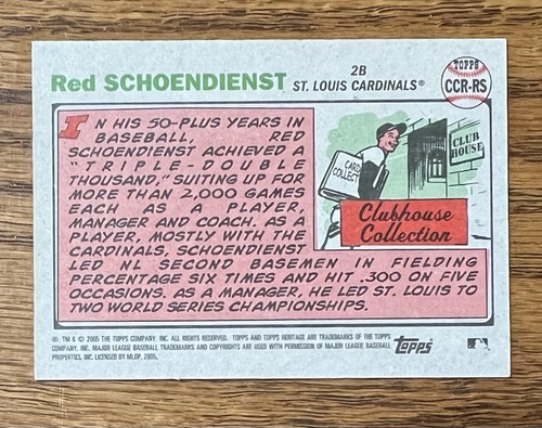 Red Schoendienst 2005 Topps Heritage CLUBHOUSE COLLECTION Game Used Bat ...