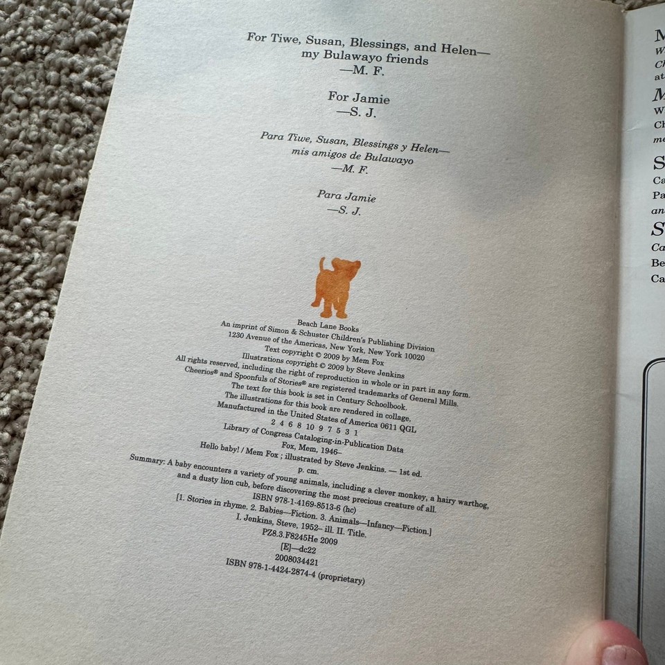 Mem Fox Hello Baby! Hola Bebe Mini Book Beach Lane Books Rhymes for ...