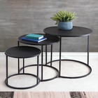 Set Of 3 Round Table Wooden Top Nest of 3 Tables Coffee Table Side ...