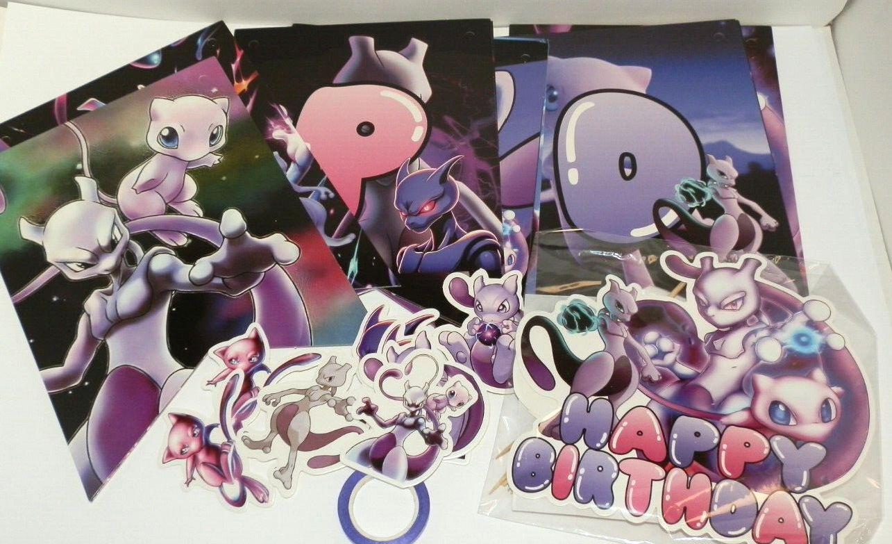 New Mew & Mewtwo Pokemon Theme Birthday Party Banner Cake Topper ...