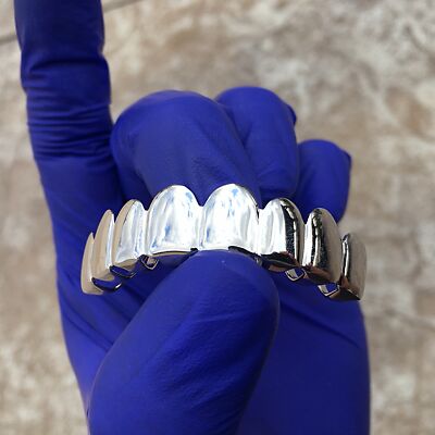Solid Real 925 Sterling Silver Grillz 8 Top Row Teeth Premade Eight ...