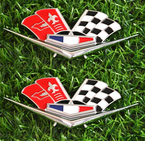 2x For 1962-1963 Impala 327 409 Corvette Belair Front Emblem Flags Red ...