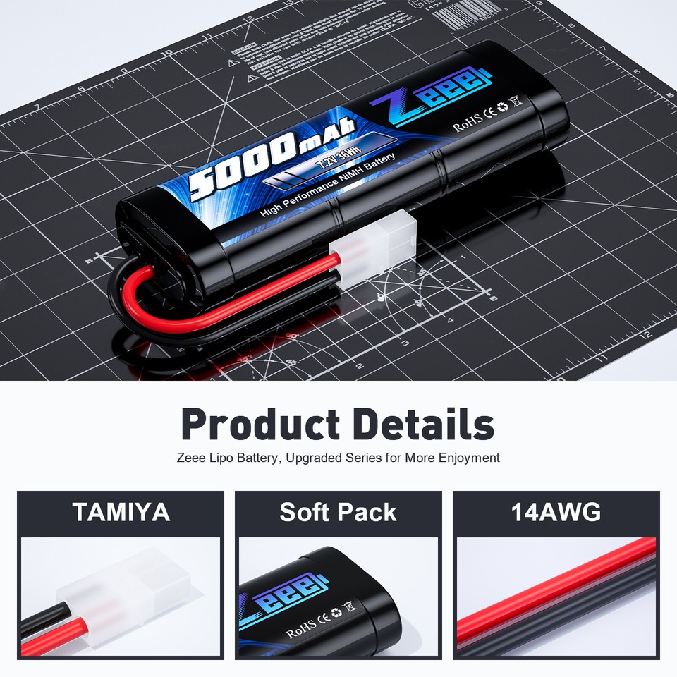 2x Zeee 7.2V 5000mAh NiMH Battery Tamiya Plug for RC HPI Kyosho Tamiya ...