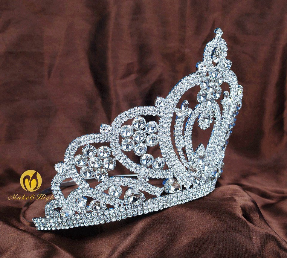 Large 6" Pageant Brides Tiara Clear Rhinestone Wedding Crown Prom Party ...