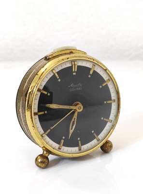 Colibri Mauthe Desk Clock Black Gold Brass Round Germany Wind Up Alarm ...