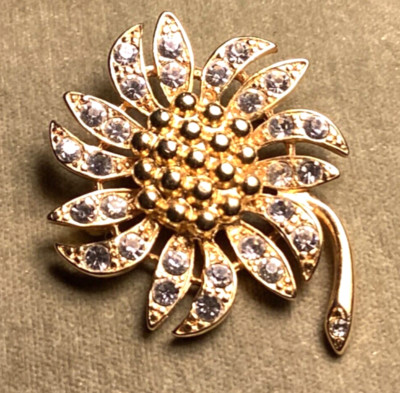 NAPIER SUNFLOWER RHINESTONE BROOCH PIN GOLD TONE 2 INCHES LONG | eBay