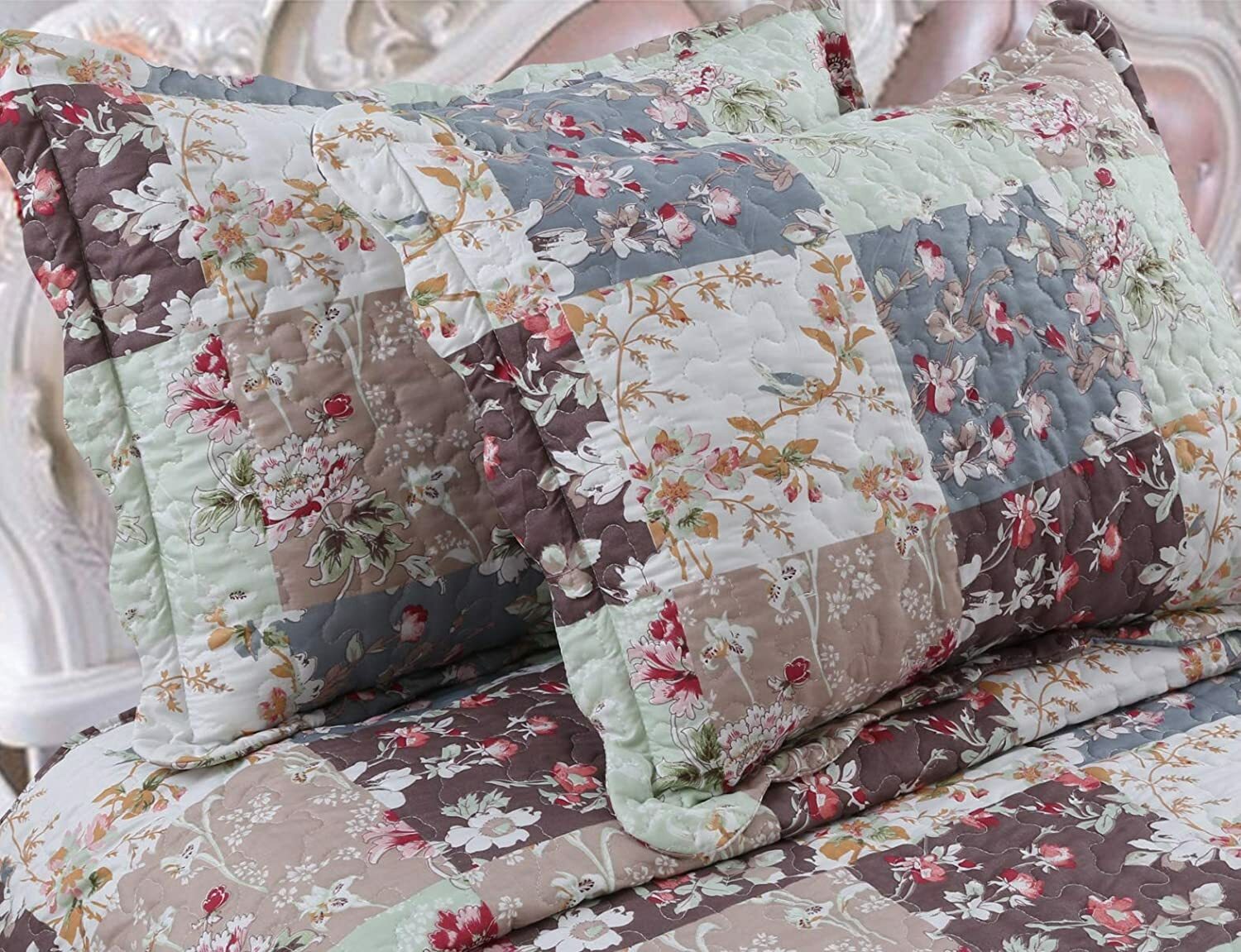 English Roses Bedding Quilt Bedspread Coverlet 3 Piece Reversible Full ...