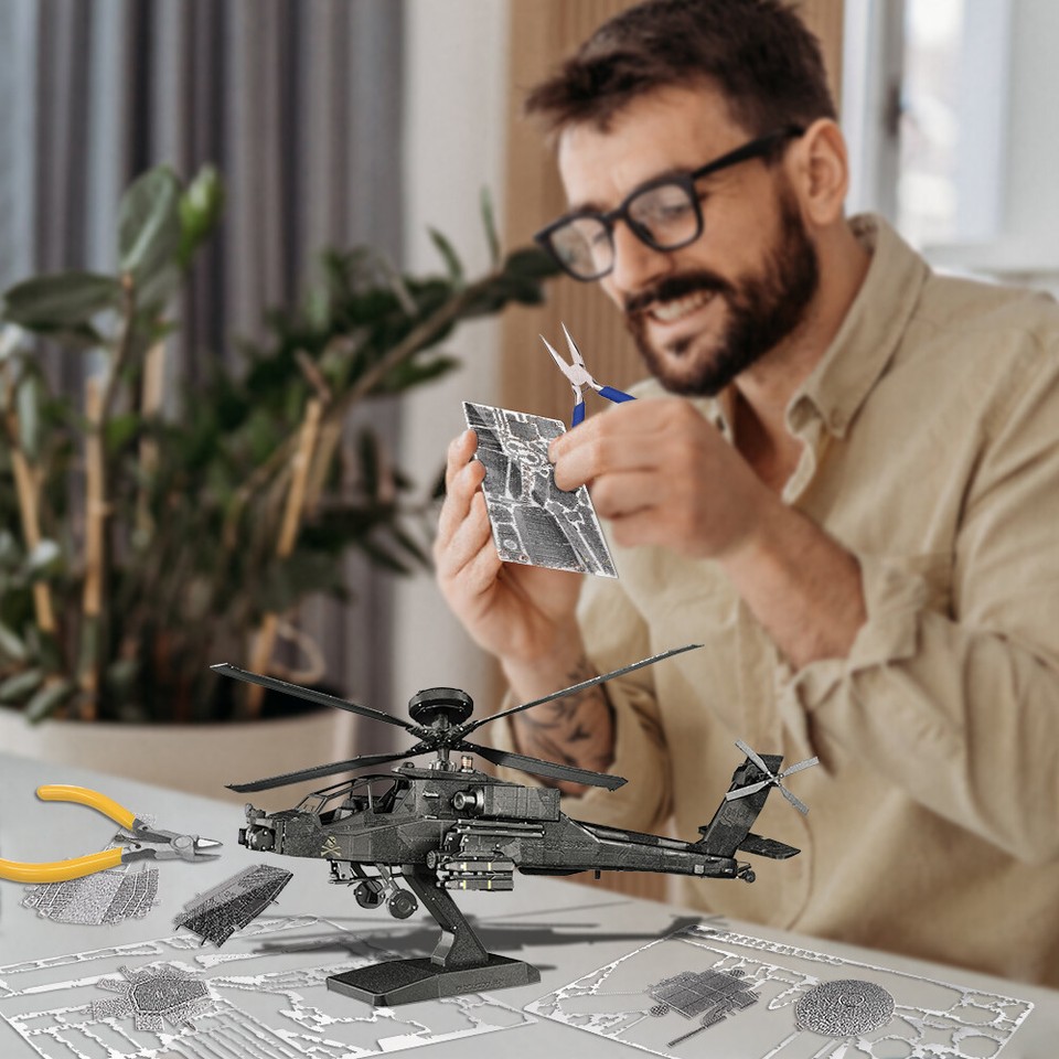 Piececool 3D Model Kits - AH-64 Apache helicopters Metal Puzzle New ...