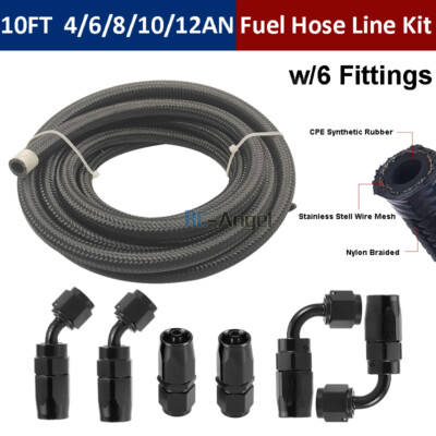 Nylon Braided Fuel Line 4AN-6AN-8AN-10AN-12AN Oil/Gas/Fuel Hose End ...