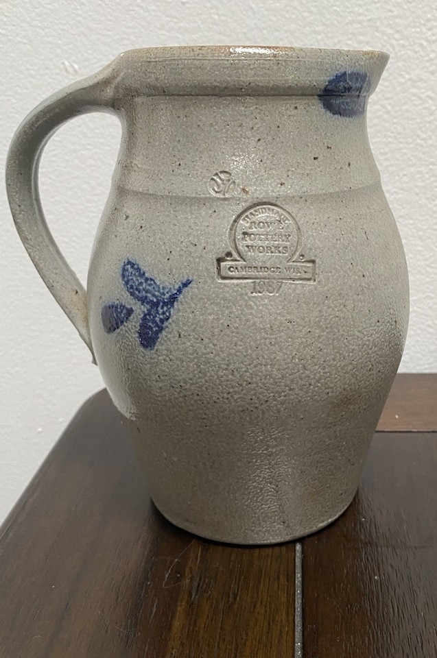 Vintage 1987 Rowe Pottery Works Cow Pitcher / Jug Salt Glaze Stoneware ...