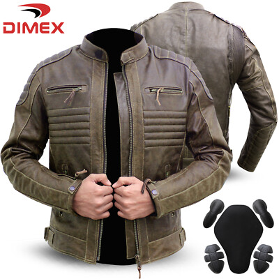 Dimex Motorcycle Jacket Grey Genuine Leather Biker Motorbike with CE ...