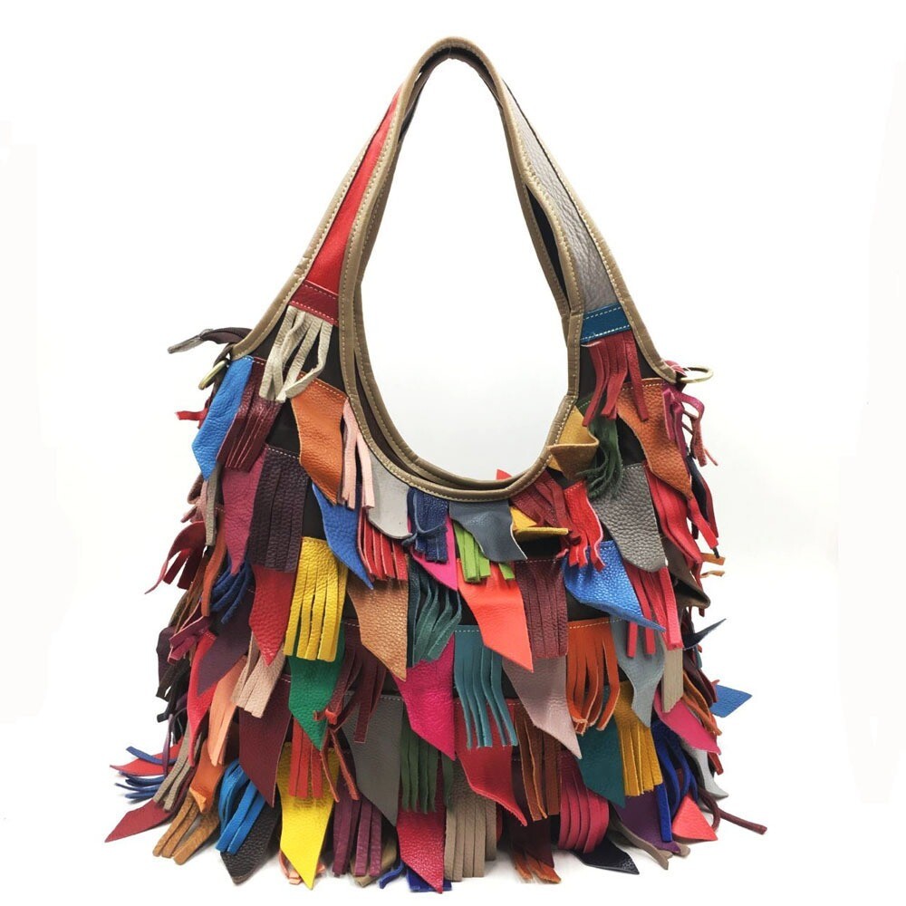 100% Genuine Leather Desinger Tassel Handbag Women's Tote Shoulder Bag ...