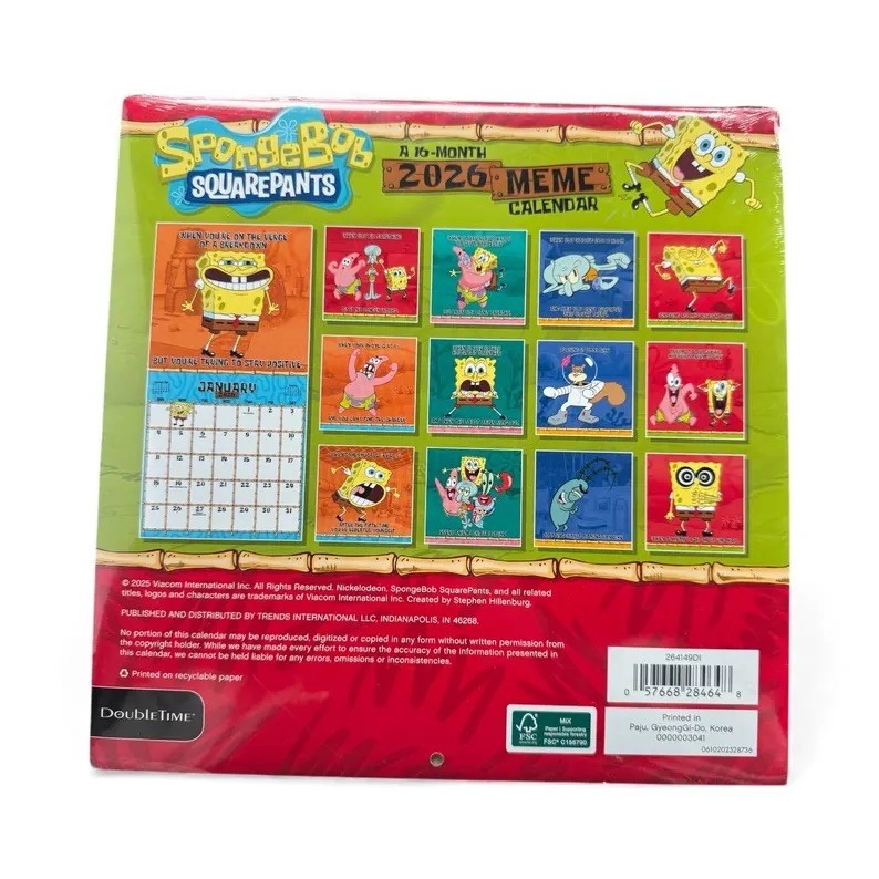 SpongeBob SquarePants 2026 Meme Wall Calendar – 16-Month Nickelodeon ...