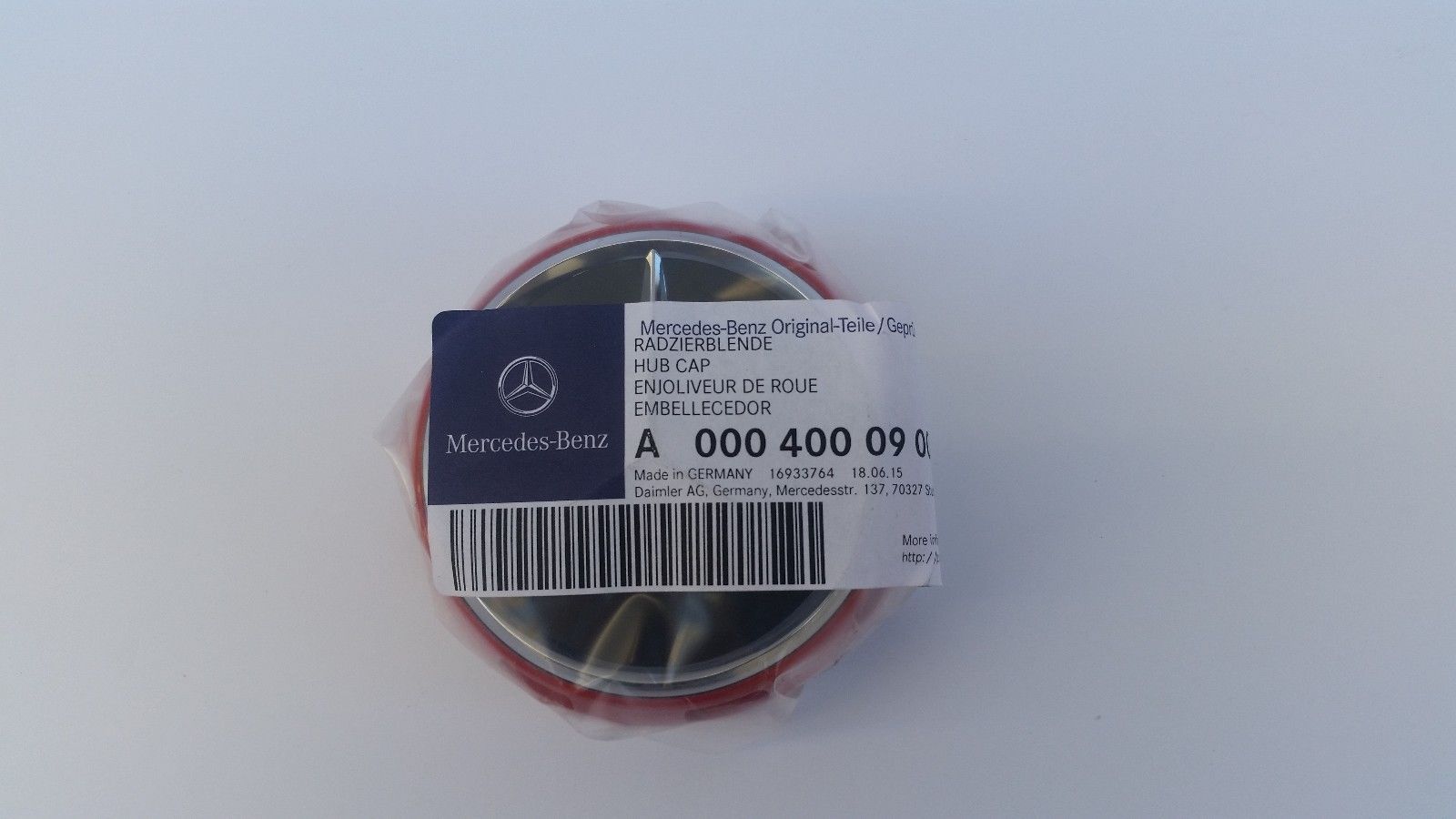 MERCEDES 0004000900 RAISED AMBER RED / BLACK CENTER CAP W/ CHROME STAR ...