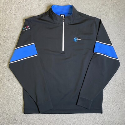FJ Footjoy Sweater Mens XL Black Blue Striped 1/4 Zip Mock Neck ...