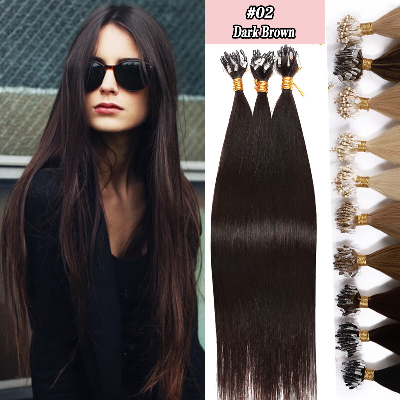 Micro Ring Loop Silicone Beads 100% Remy Human Hair Extensions 200G ...