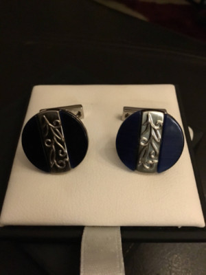 Kenneth Cole Round Blue Enamel with Silver Tone Inlay Cufflinks | eBay