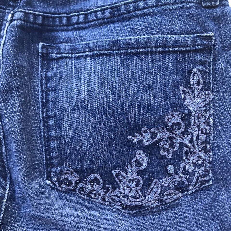 NYDJ Crop Jeans Dark Wash Denim Capris with Rhinestone Embroidered Lift ...