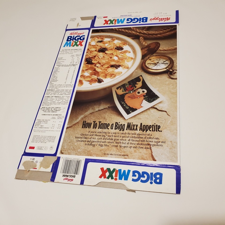 Vintage 1990 1991 Kellogg’s Bigg Mixx Moose Original Cereal Box 90s Big ...