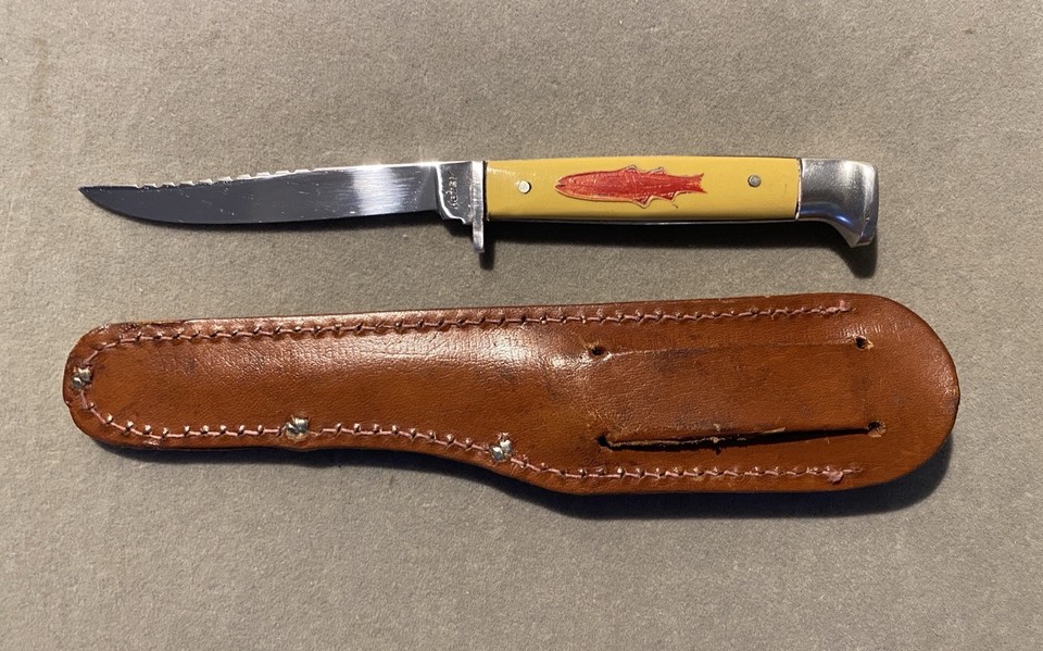 KA-BAR CUTLERY CO COMPOSITE FIXED BLADE TROUT FISHING KNIFE INLAID W ...