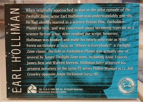 Twilight Zone Premiere Edition Earl Holliman Twilight Zone Stars Insert ...