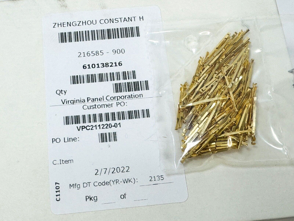 100 pcs Virginia Panel 610138216 Signal Contact QuadraPaddle 22-28 AWG ...