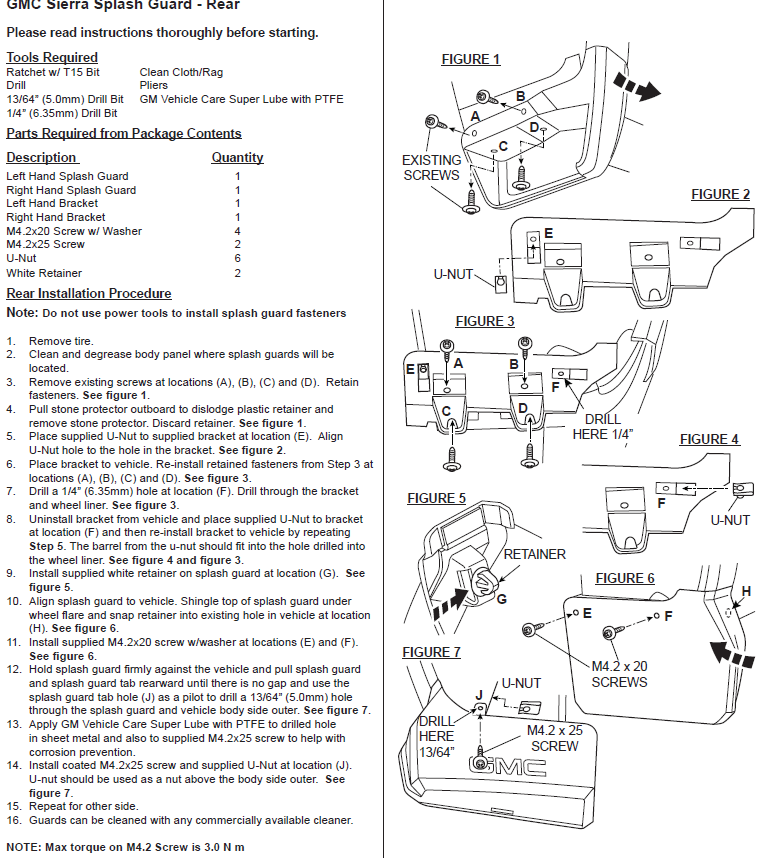 2019-2025 New Generation Sierra GM Rear Black Molded Splash Guards ...