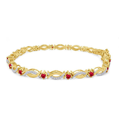 Link Bracelet for Women Simulated Ruby and Cubic Zirconia 925 Sterling ...