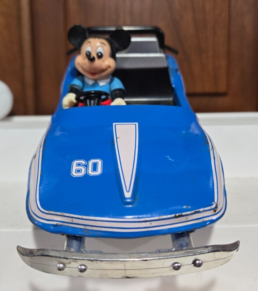 Vintage Mickey Mouse Disney Japan Pullback & Go Blue Race Car Toy (#60 ...
