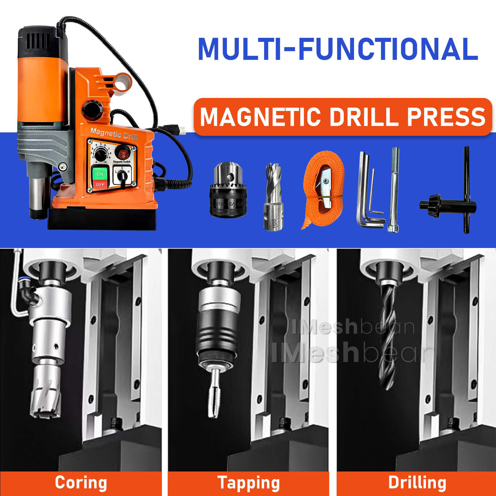 iMeshbean Magnetic Drill 1400W 2922lbf/13000N Portable Mag Drill Press ...