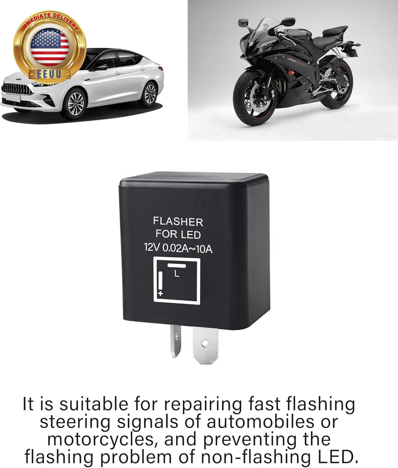 2-Pin Electronic Turn Signal Flasher Relay, 12V Flasher Relay for ...