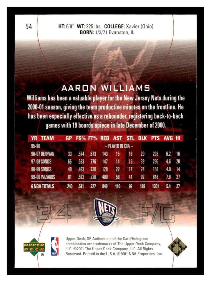 2000-01 SP Authentic #54 Aaron Williams | eBay