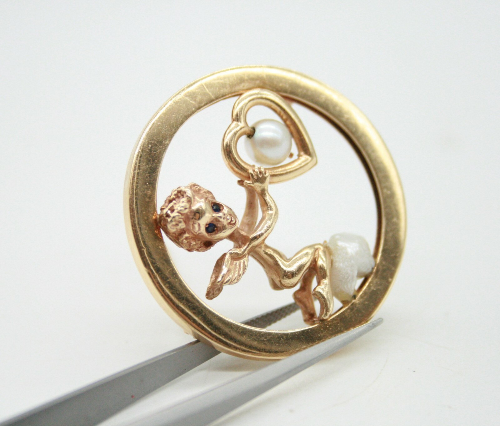 VINTAGE M HIME CYVRA 14K YELLOW GOLD RUSER ANGEL CHERUB PIN BROOCH ...