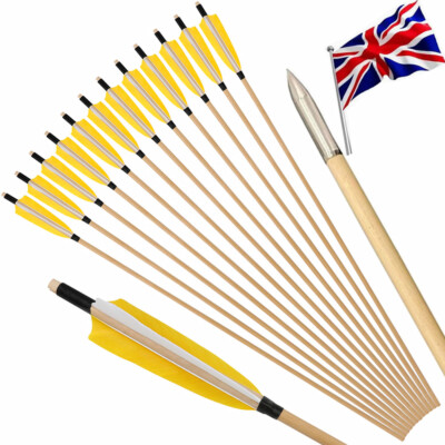 12X 32" Archery Wooden Arrows 5" Feather Traditional Recurve Bow ...