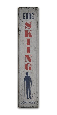Skiing Vertical Rustic Distressed Sign, Personalized Wood Sign | eBay