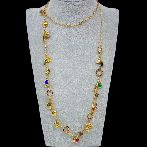 Talbots Multi Color Rhinestone Cluster Dangle Necklace Gold Tone ...