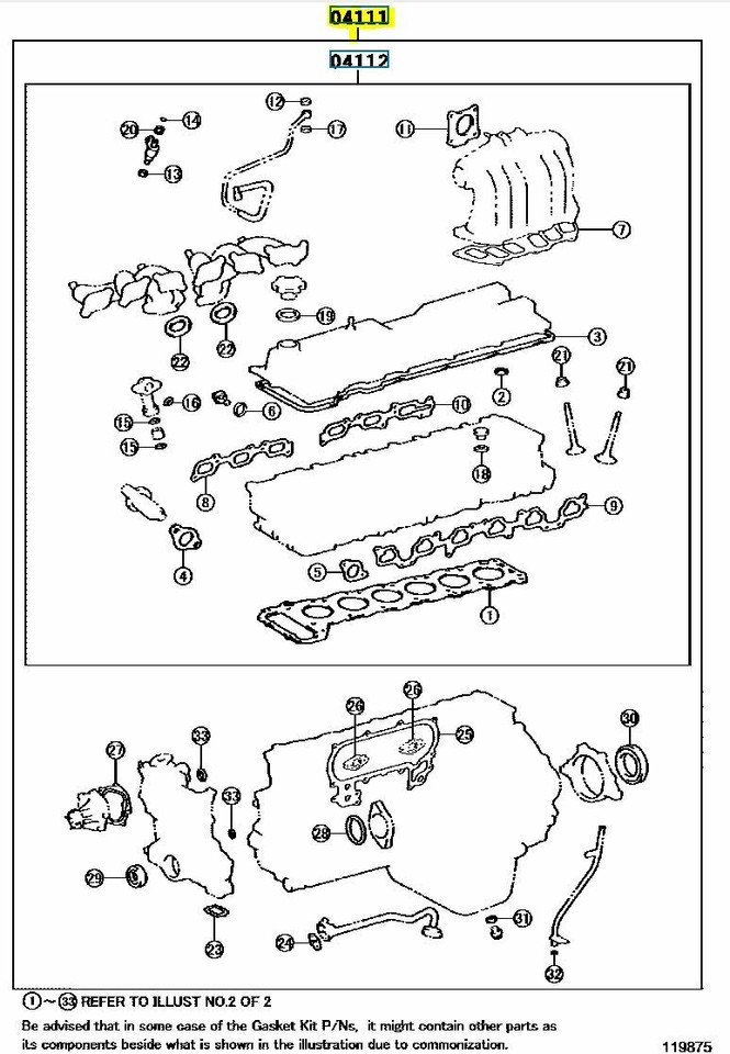 Genuine Toyota 0411166101 Gasket Kit Engine Overhaul 04111-66101 OEM | eBay