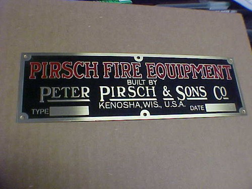 Pirsch Fire Truck Data Plate Name Plate Emblem 1930s | eBay