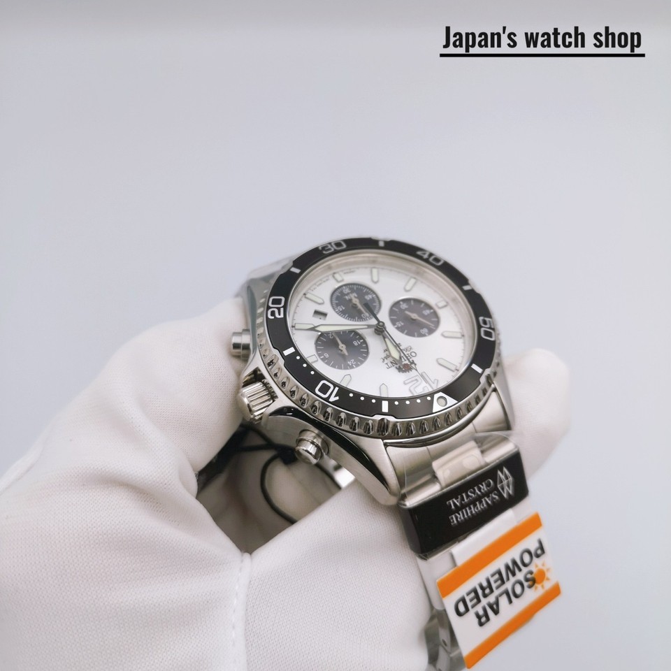 ORIENT Mako RN-TX0203S White Panda Solar Chronograph Men's Watch New in ...