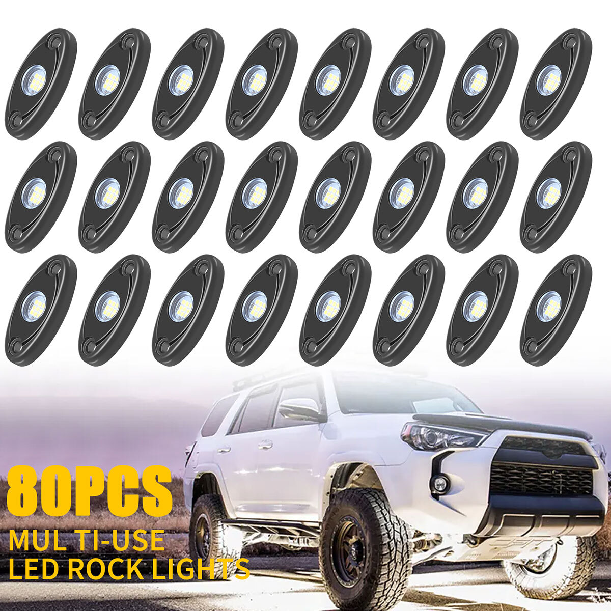 White 80Pods LED Rock Lights For Jeep Offroad Boat Truck UTV ATV ...