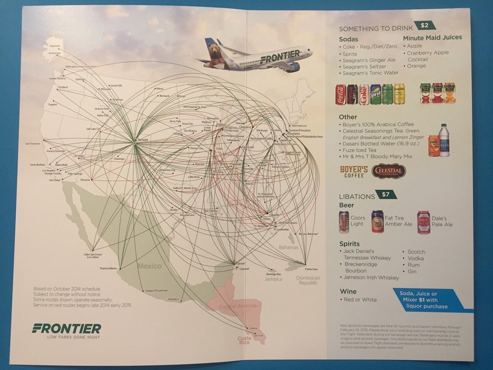 FRONTIER AIRLINES INFLIGHT MENU | eBay