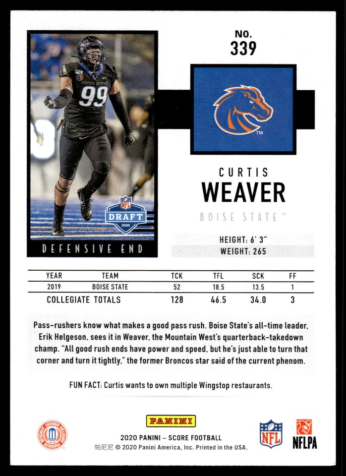Curtis Weaver 2020 Score Red Rookie Card #339 | eBay
