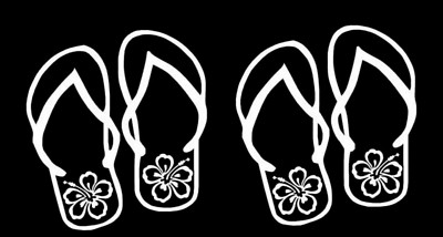 Hibiscus Flip Flops Tropical Two 5" White Vinyl Decal Sticker Car ...