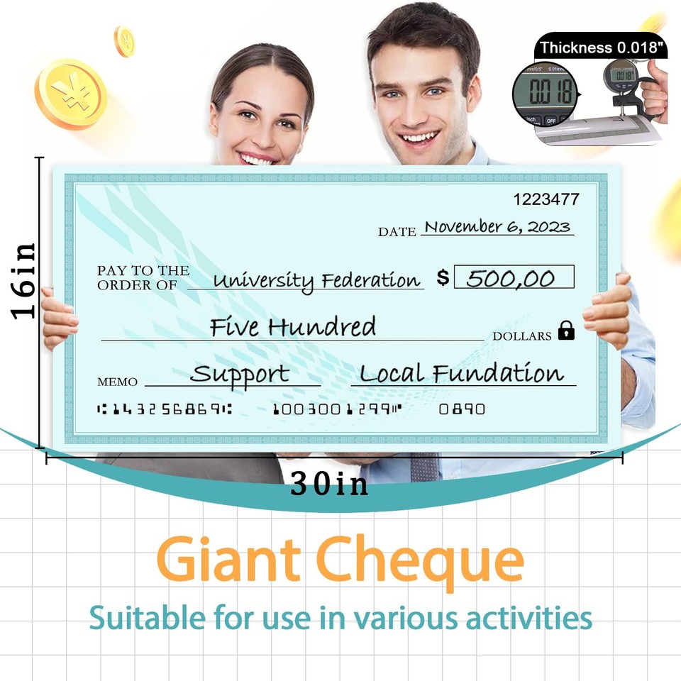 Reusable Big Checks 30" x 16" - Giant Blank Check Oversized Checks Fake ...