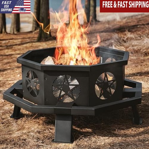 35 in Octagonal Fire Pit Outdoor Fire Pit Wood Burning Fire Pits w ...