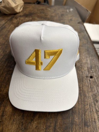 47 Hat Charlie Kirk Gold Embroidered-White Snapback Hat - USA | eBay