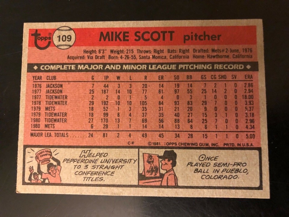 1981 Topps #109 Mets Mike Scott Baseball Card | eBay