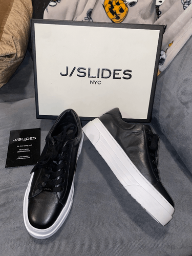 J/Slides NIB AMANDA Black Leather Platform Sneaker Shoes, Size 9, MSRP ...