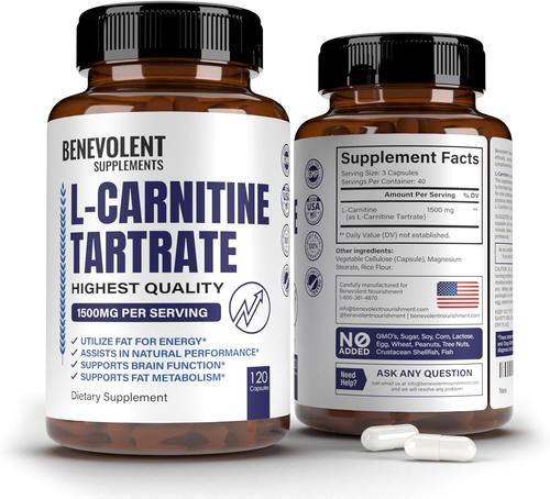 Premium L-Carnitine Tartrate Supplement - 1500Mg - Utilize Fat for ...