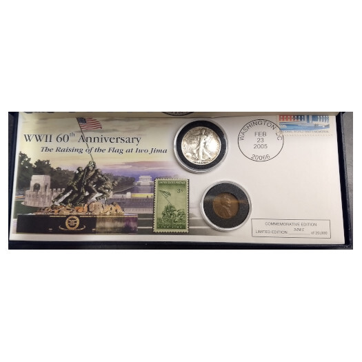 WWII 60th Anniversary Flag Raising at Iwo Jima Stamp & Coins Set LE ...
